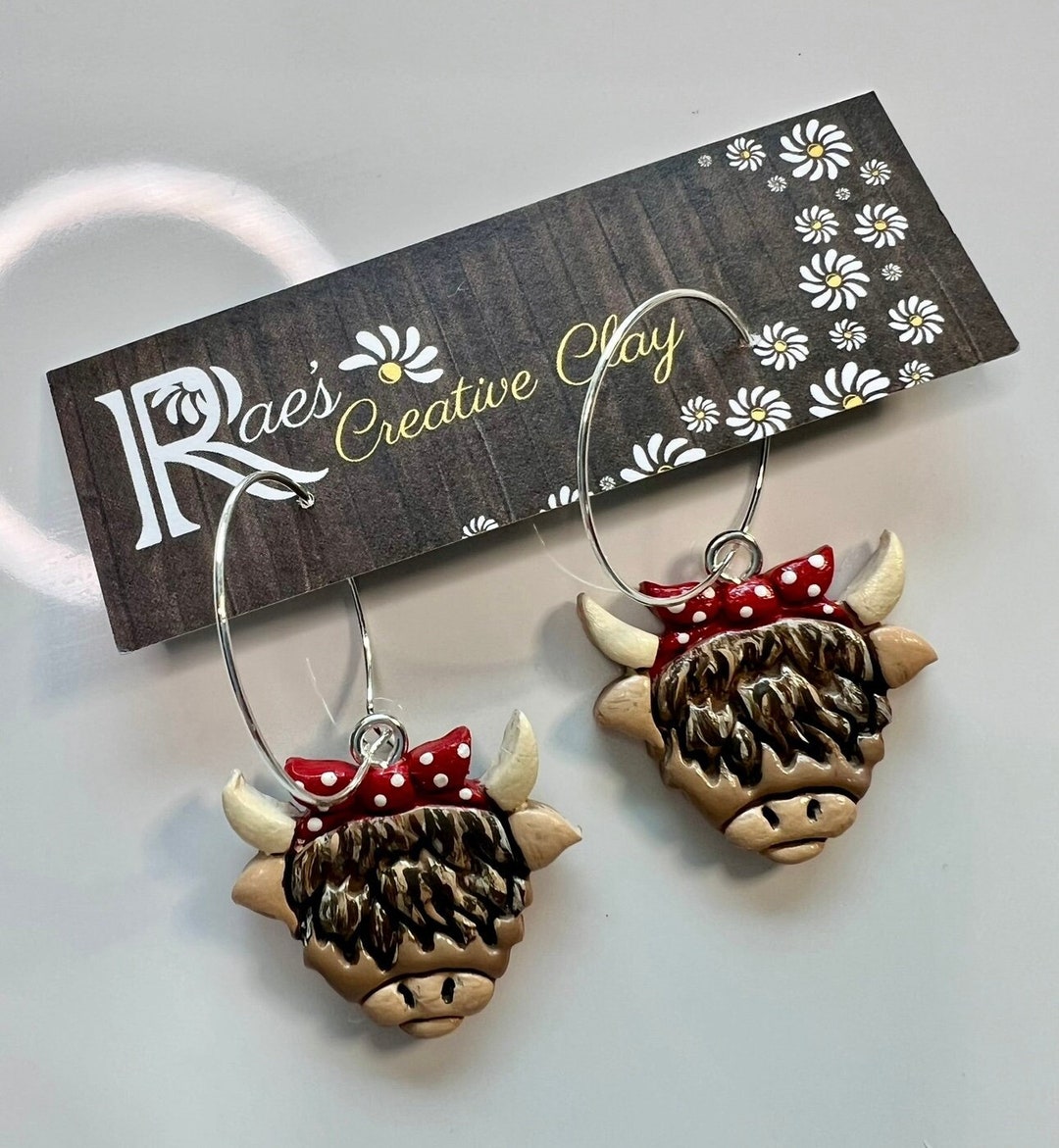 Highland Cow Earrings, Cute Cows With Bandanas, Country Vibe, Farm ...