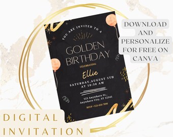 Golden Birthday Invitation, Golden Era, Girl's Birthday Party, Gold and ...