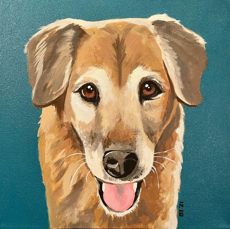 Custom Acrylic Paint Pet Portrait on Square Canvas - Multiple Sizes - Etsy
