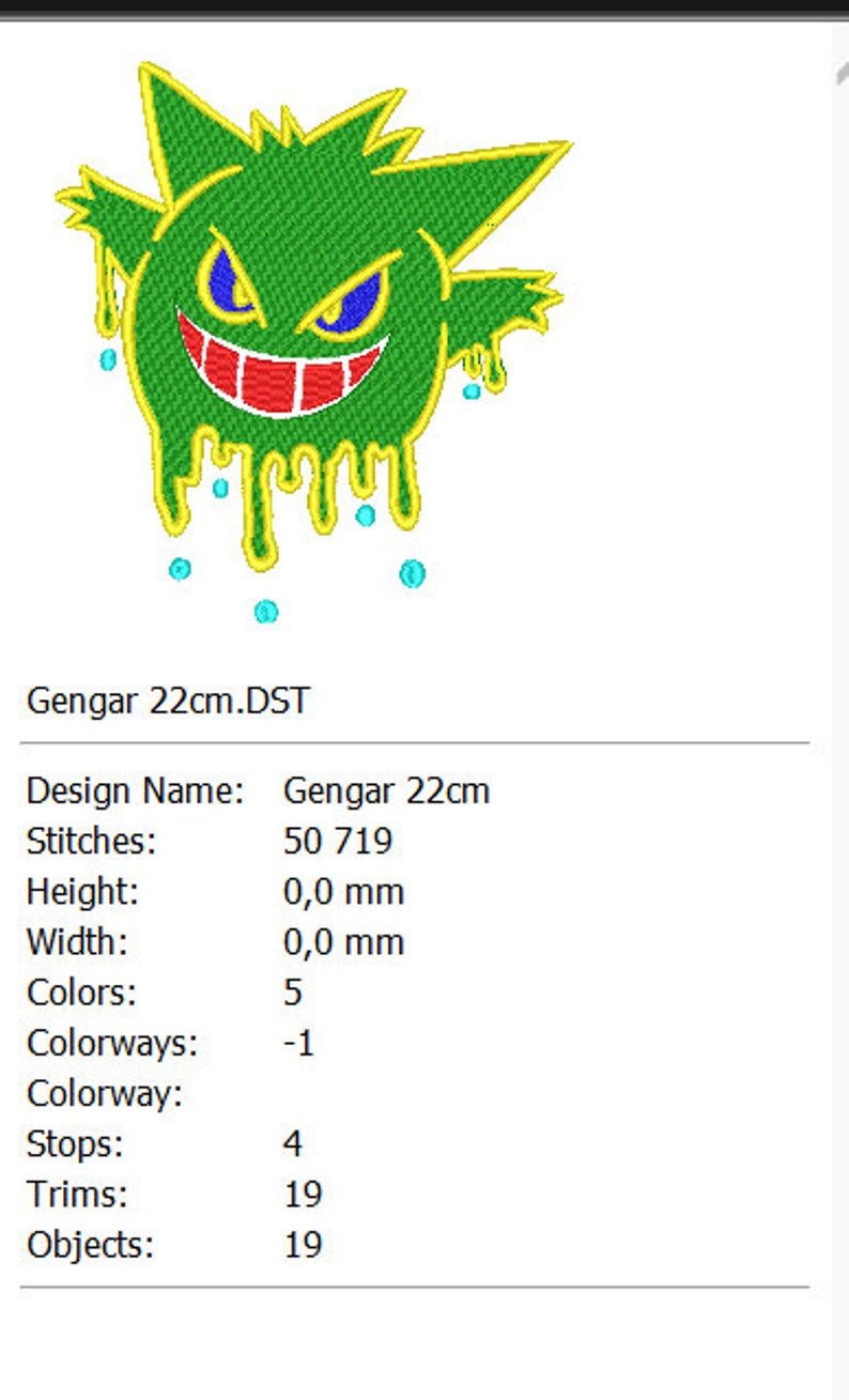 POKEMON gengar Embroidery Design Files Cartoon Movie Design for ...
