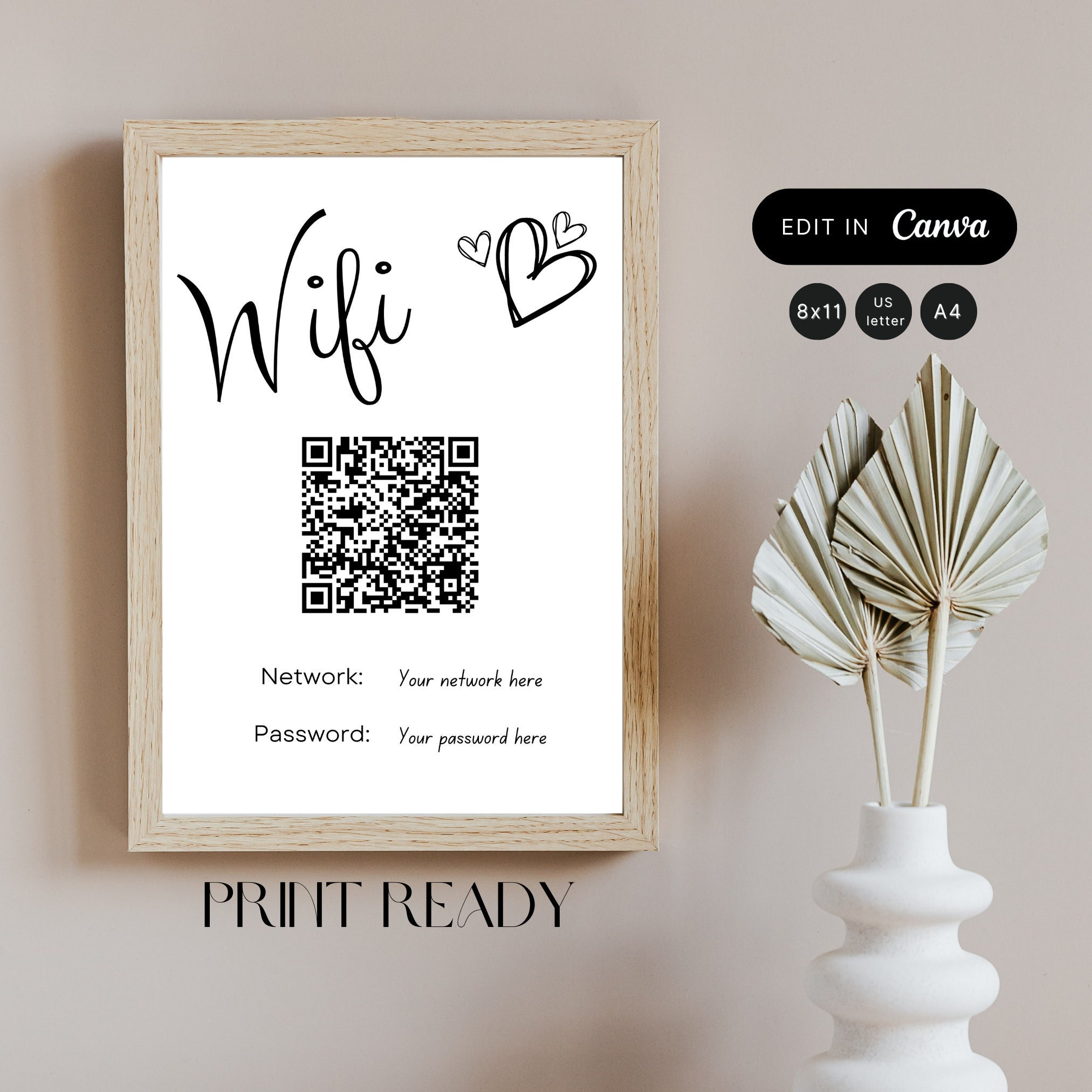 Wifi QR Code Sign, Printable Wifi Sign, Wifi Password Sign, Editable ...