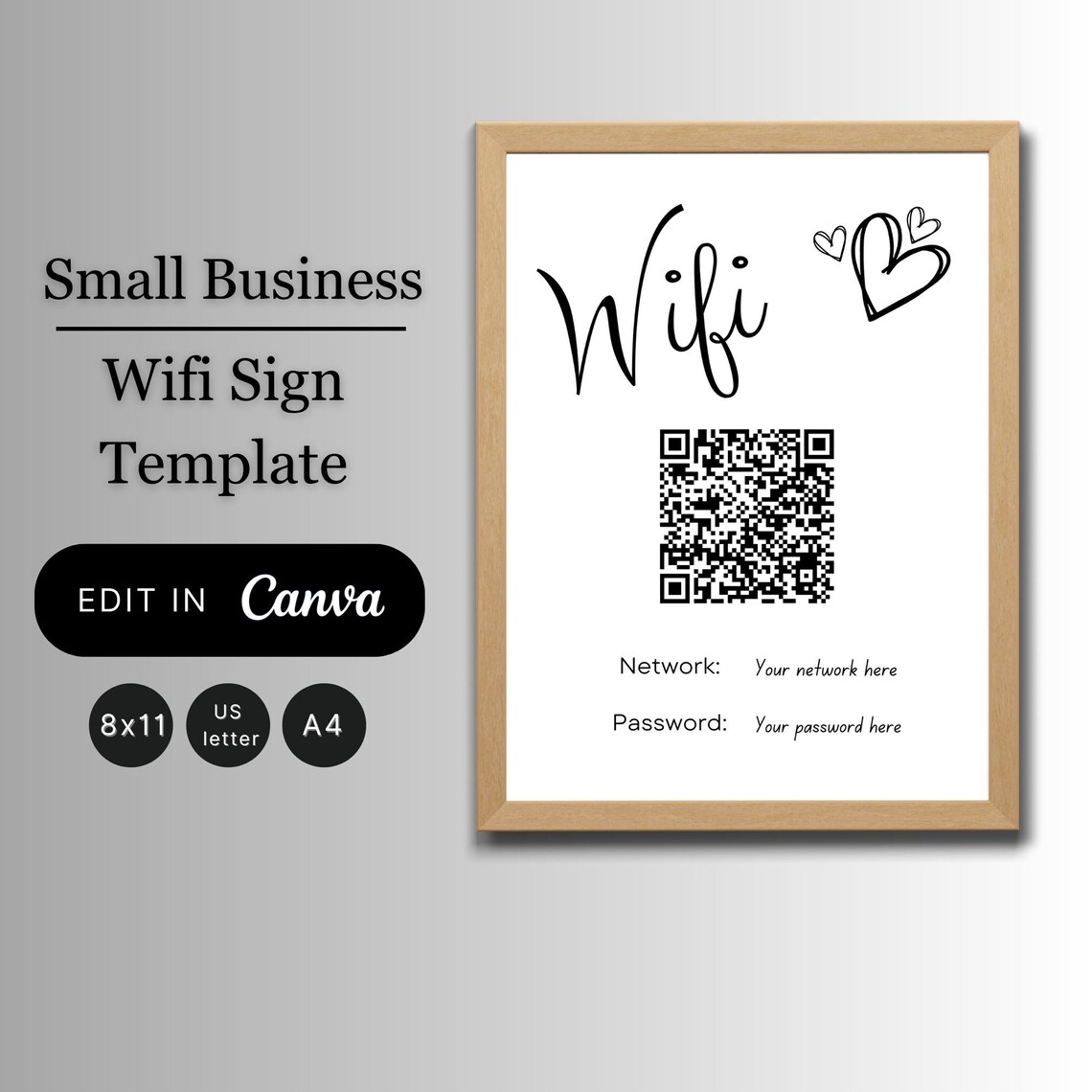 Wifi QR Code Sign, Printable Wifi Sign, Wifi Password Sign, Editable ...