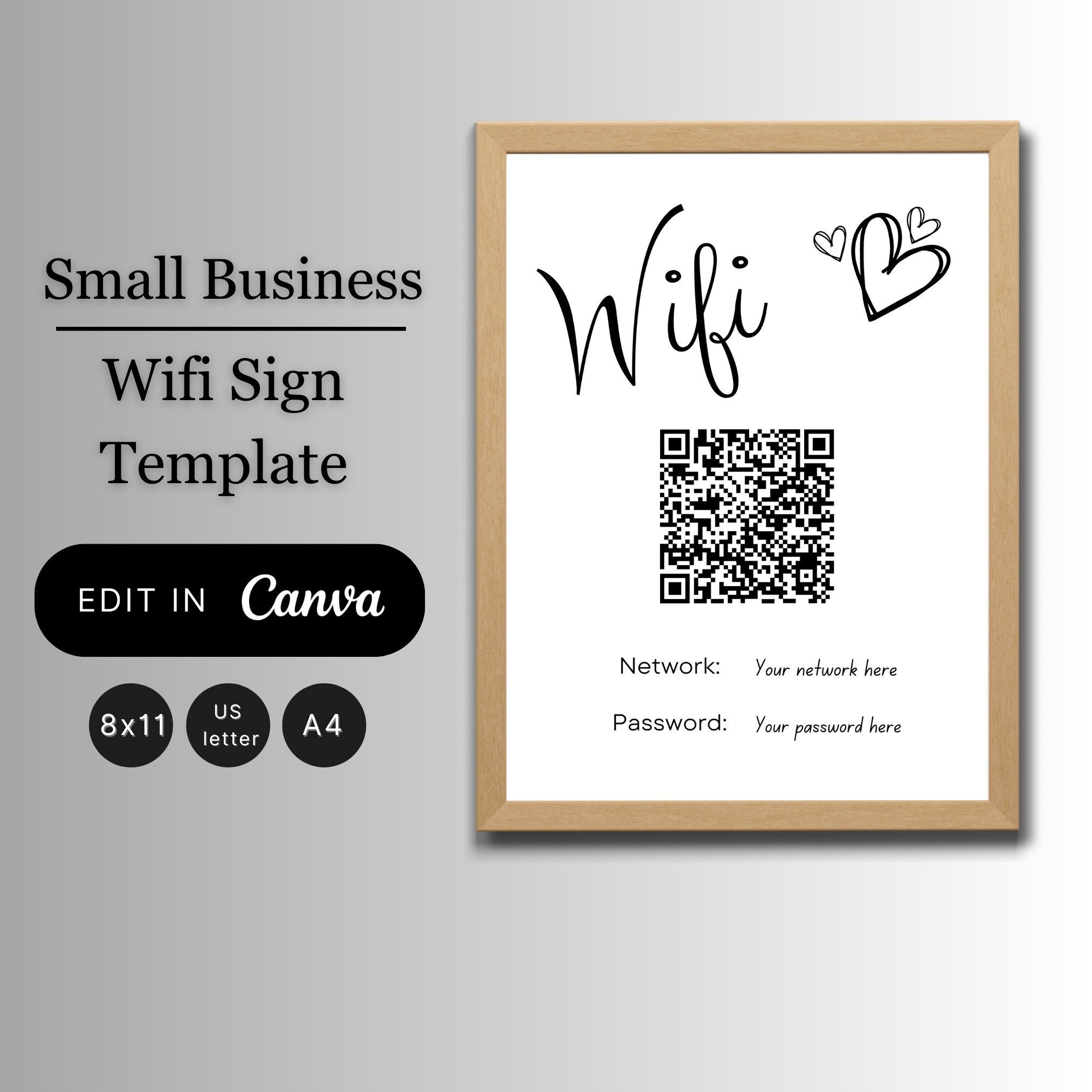 Wifi QR Code Sign, Printable Wifi Sign, Wifi Password Sign, Editable ...
