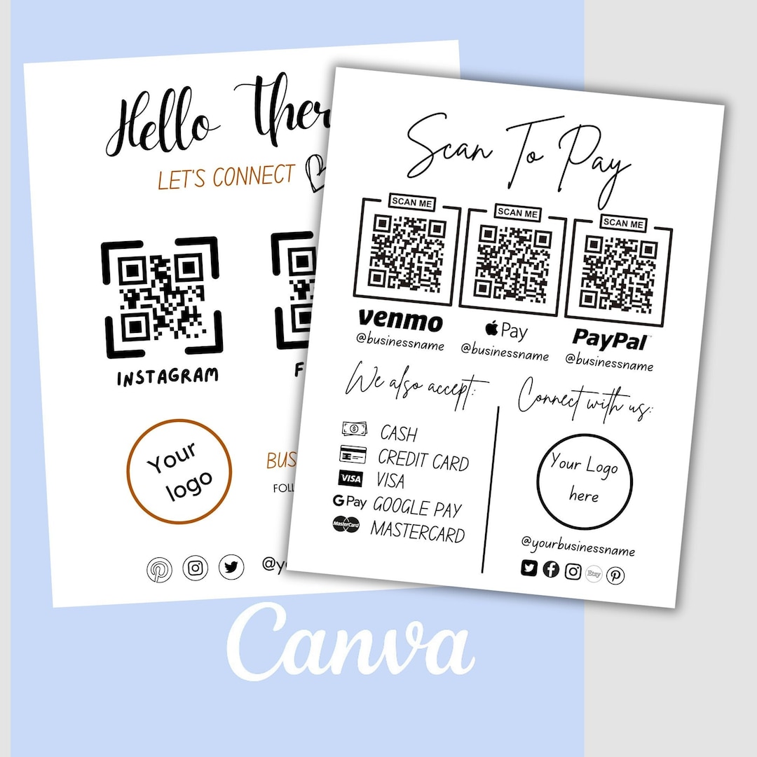 QR Code Sign Template, Scan to Pay Sign, BUNDLE , Social Media Sign ...