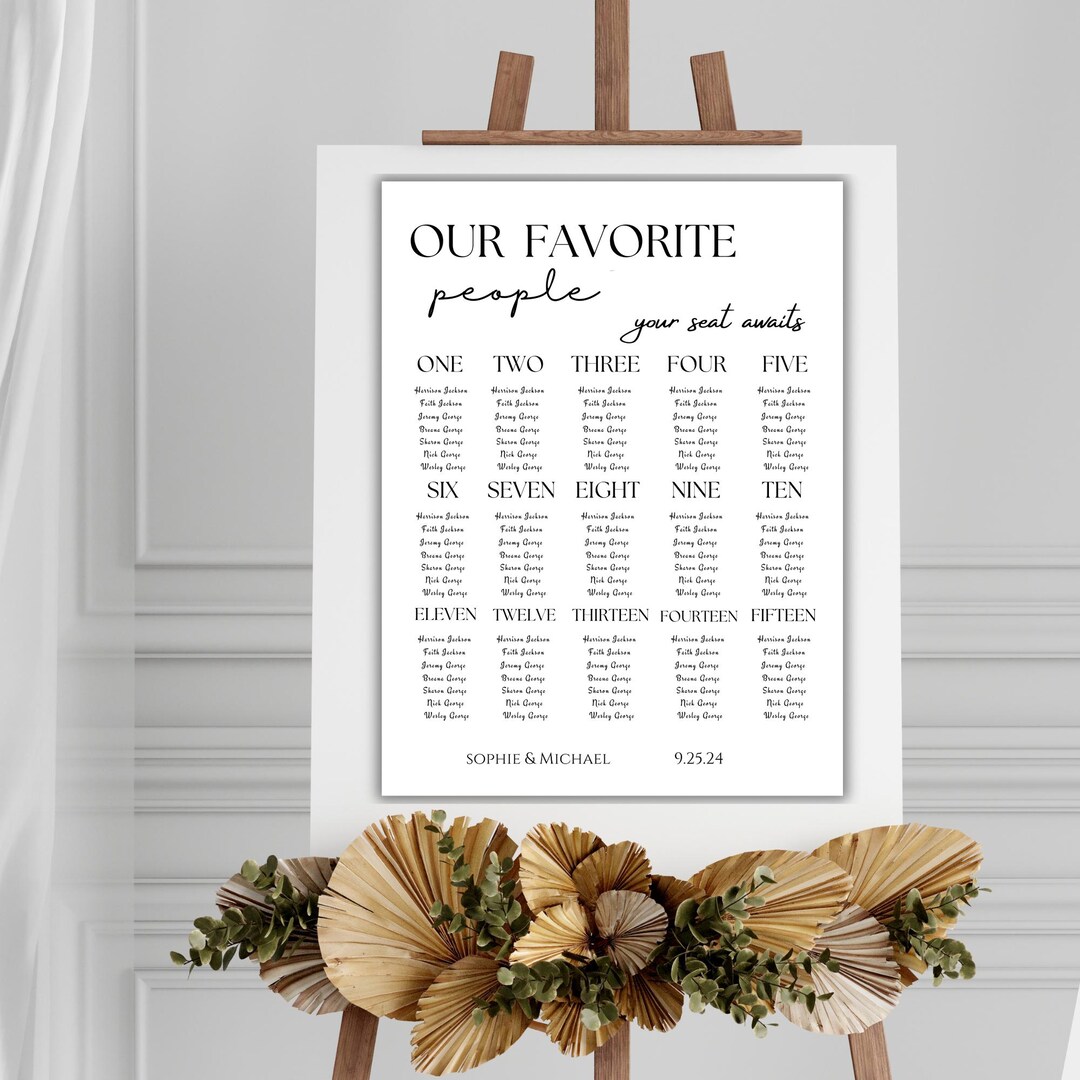 Classic Wedding Seating Chart Template, Elegant Wedding Reception ...