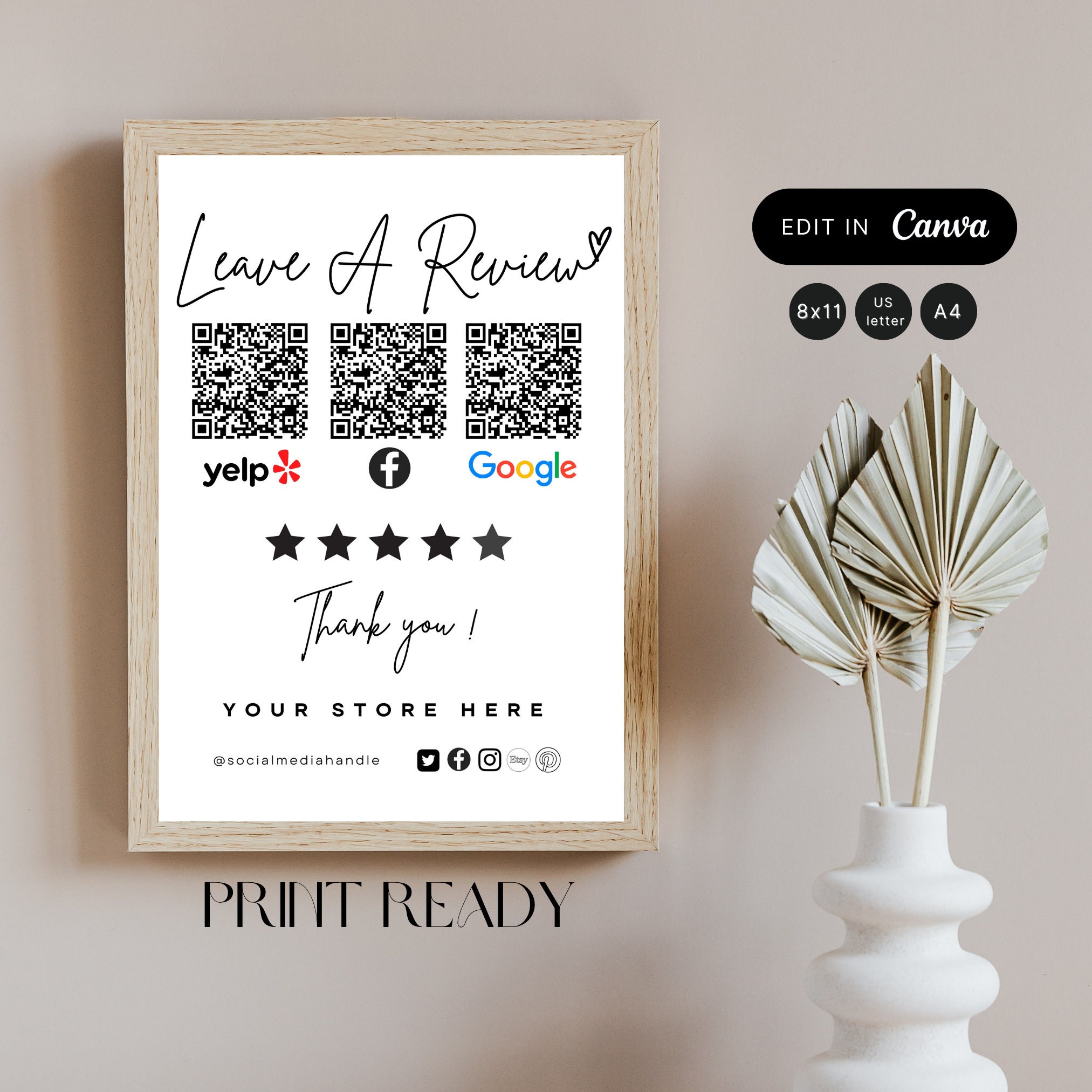 Custom Business Review Sign, QR Code Review Us Sign Template, Scan to ...