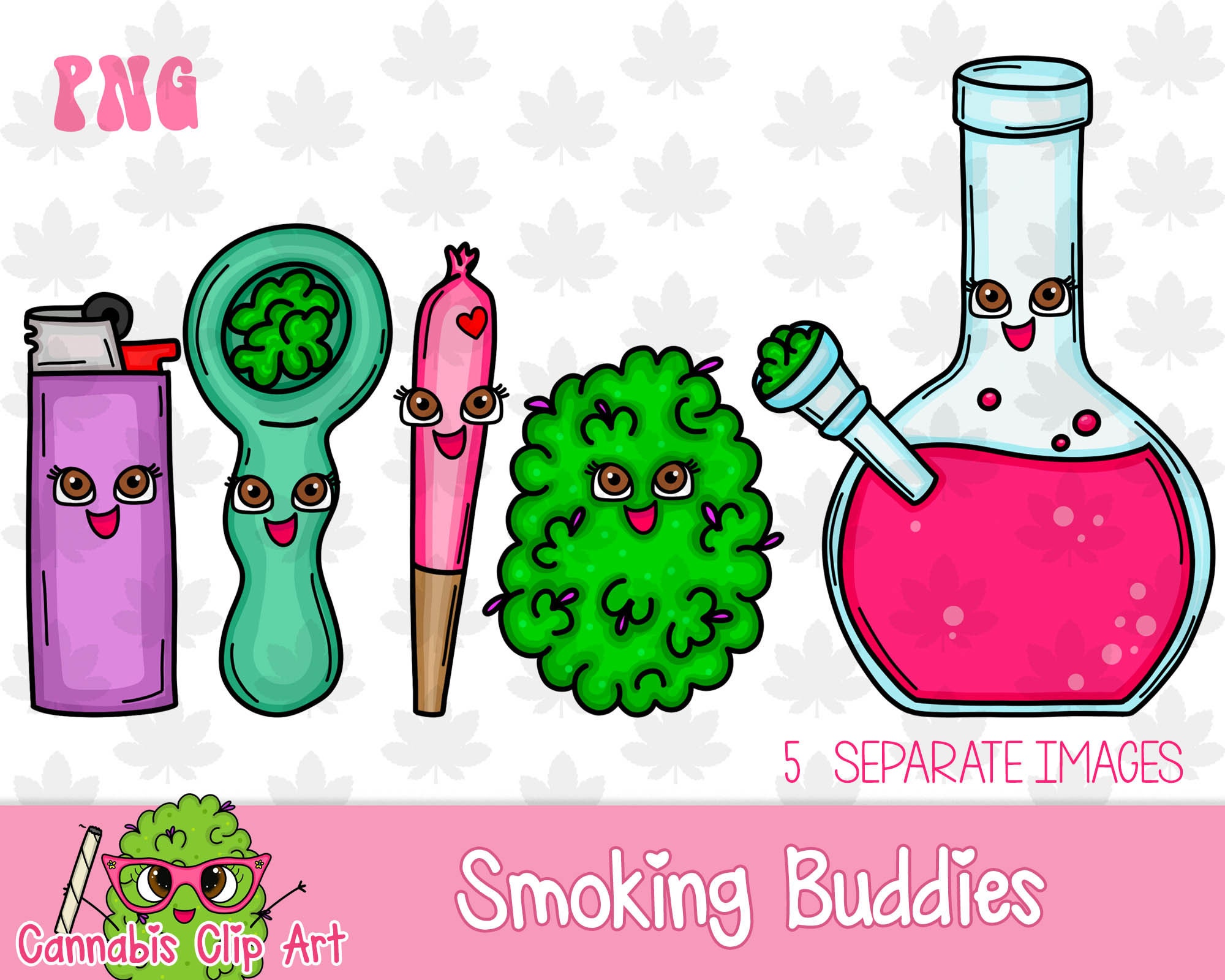 Smoking Buddies Clip Art Cannabis Clipart Cute Weed - Etsy