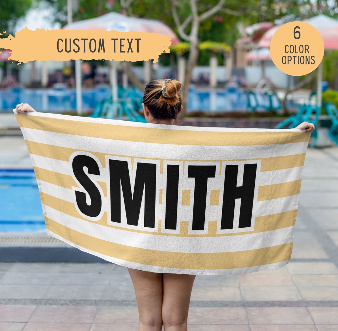 Personalized Cabana Stripe Font Beach Towel,custom Beach Towel,name ...