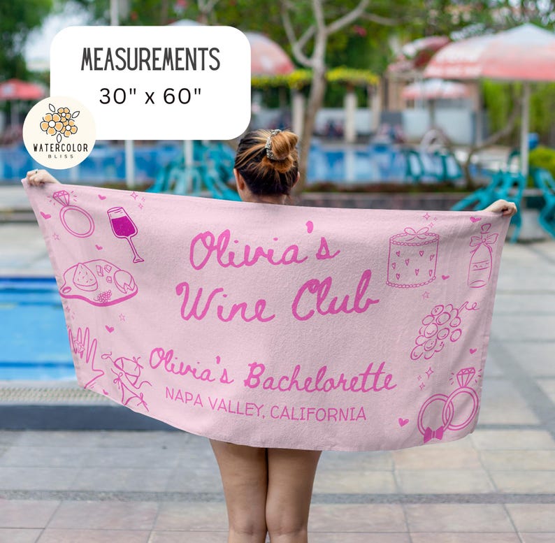 Personalized Winery Bachelorette Beach Towel Wine Tasting Club Bridal ...