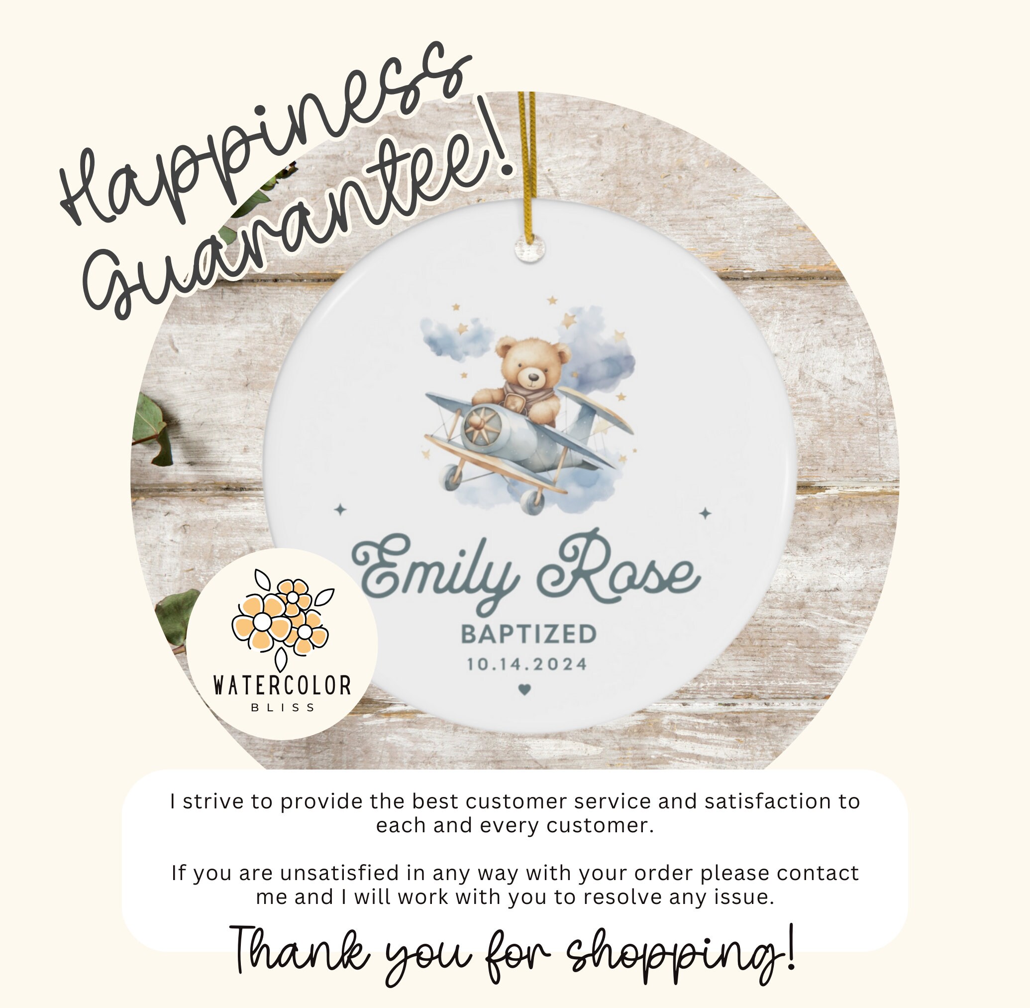 Personalized Teddy Bear Baptism Ornament,dedication Gift,boy Baptism ...