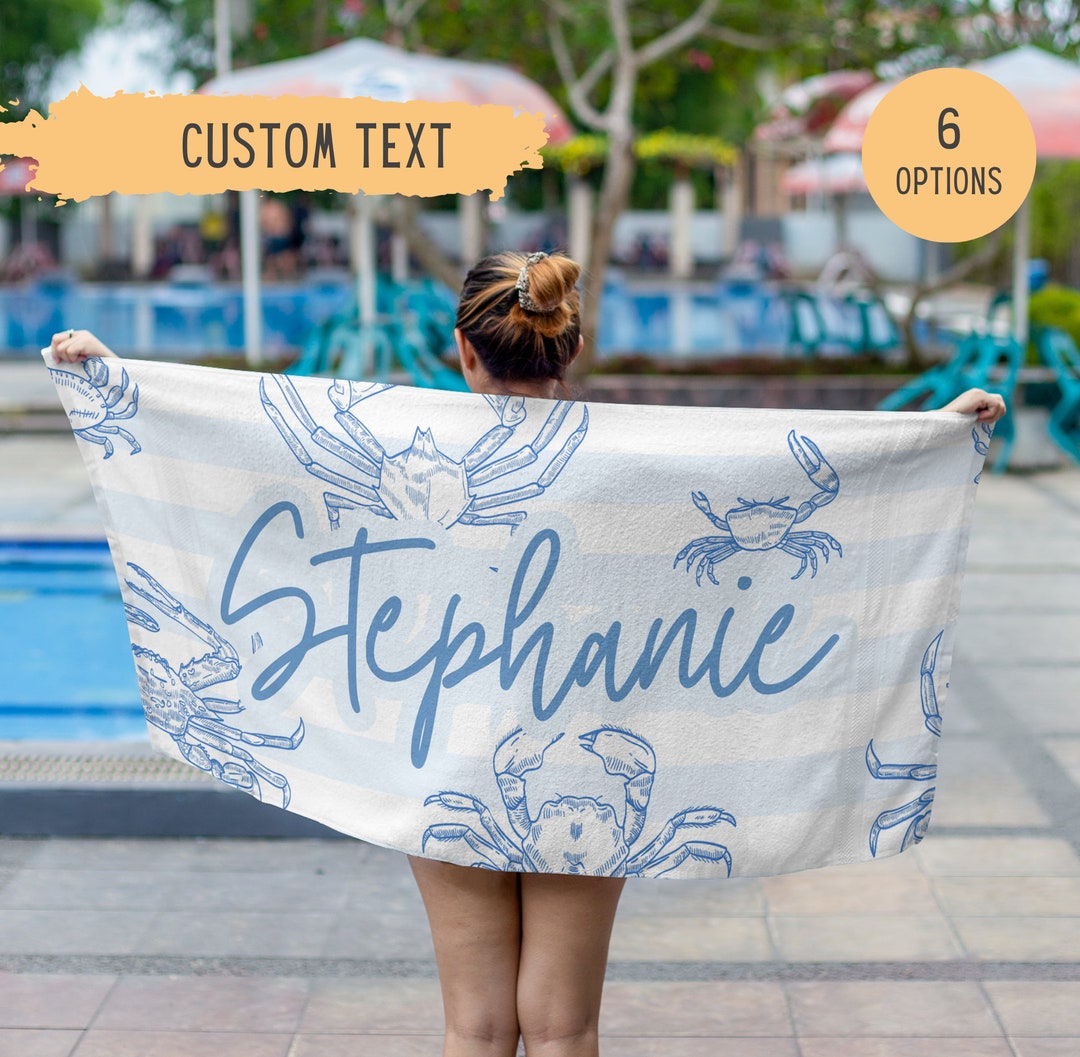 Personalized Crab Beach Towel, Towel,crab Gift,crab Towel,custom Name ...