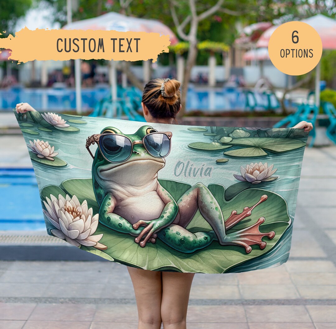 Personalized Frog Beach Towel,mushroom Frog Towel,frog Gift,cottagecore ...