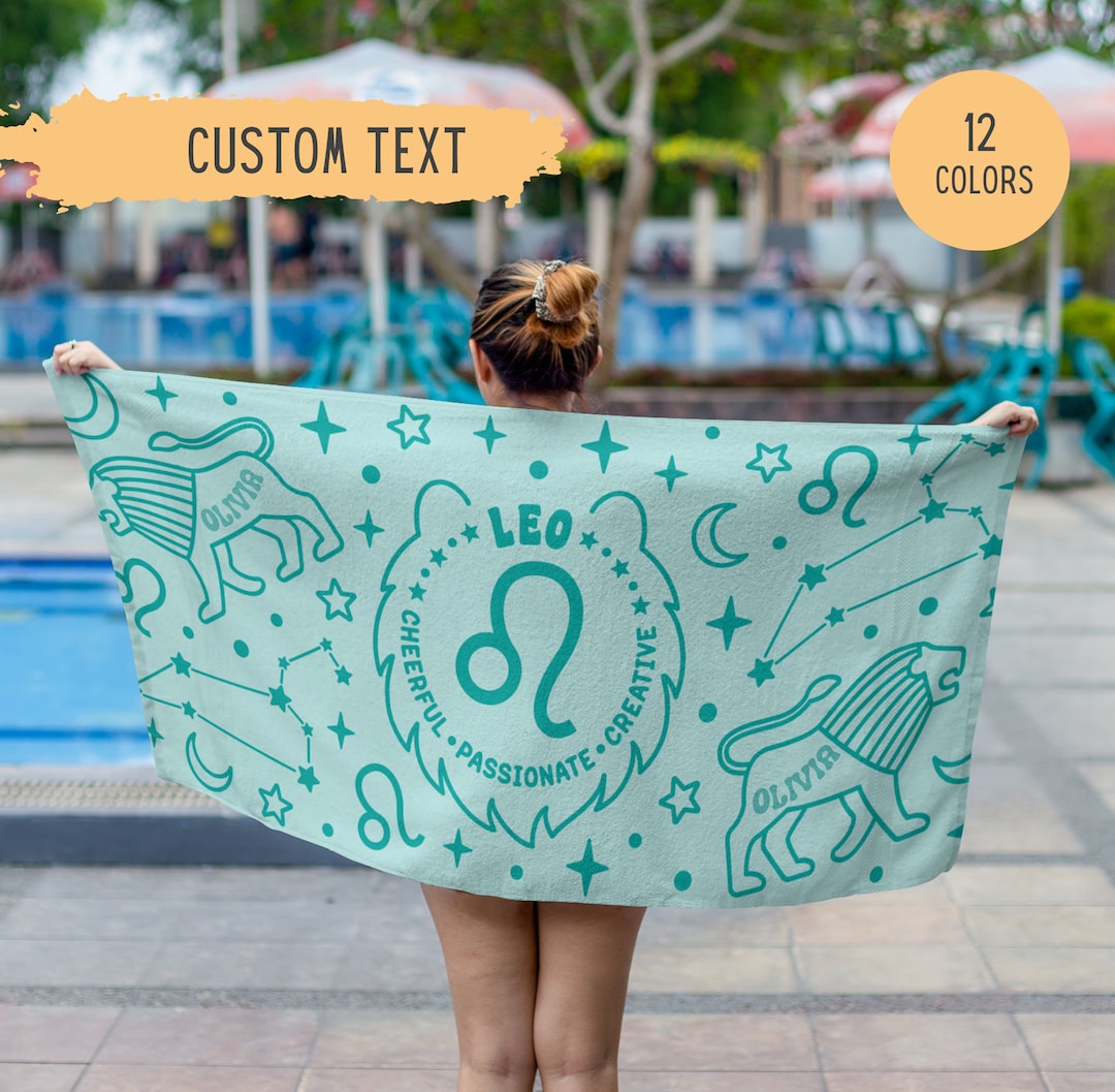 Personalized Zodiac Leo Beach Towel,custom Astrology Towel,birth Flower ...