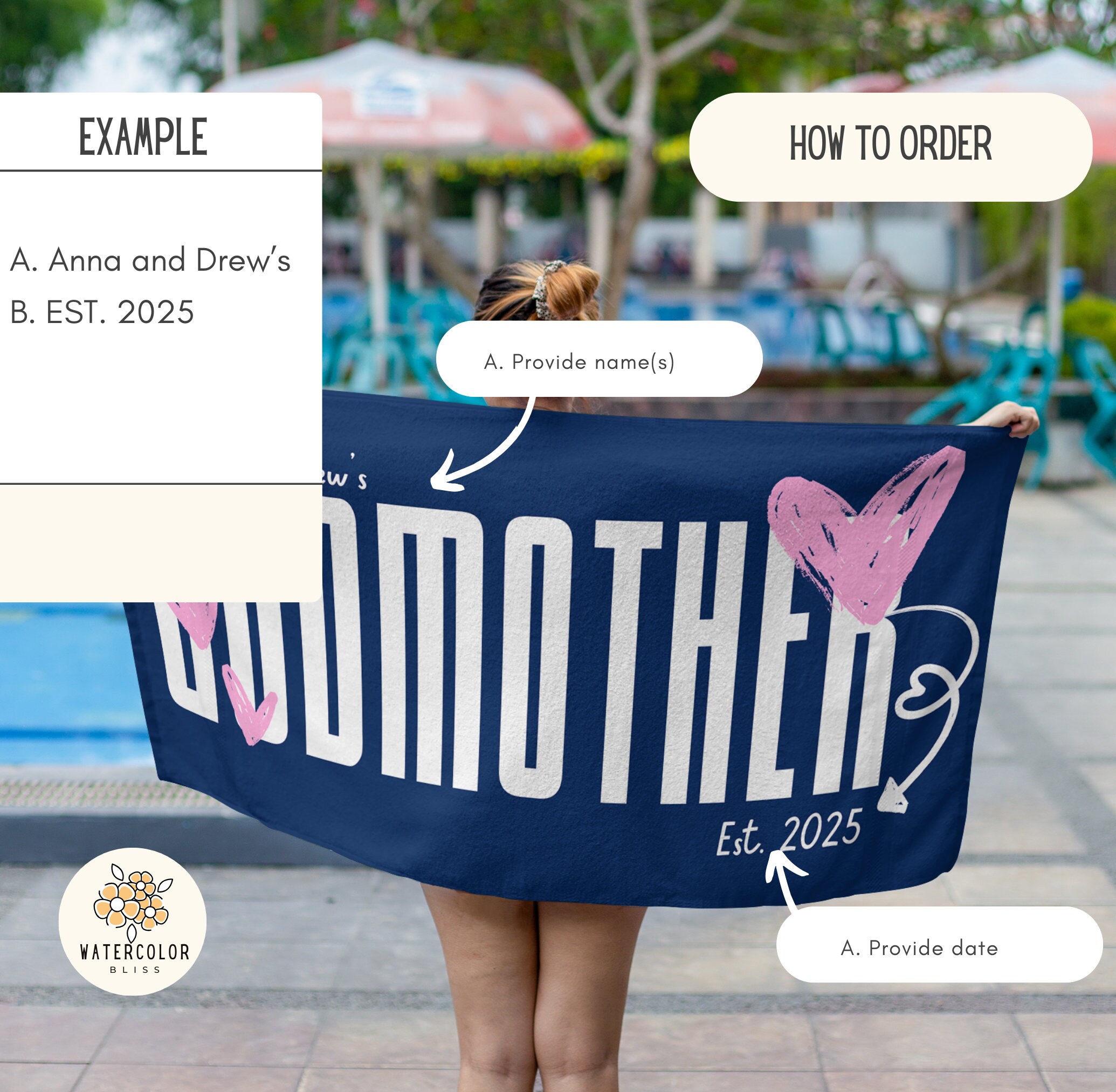 Personalized Heart Godmother Beach Towel,custom Godmother Gift ...