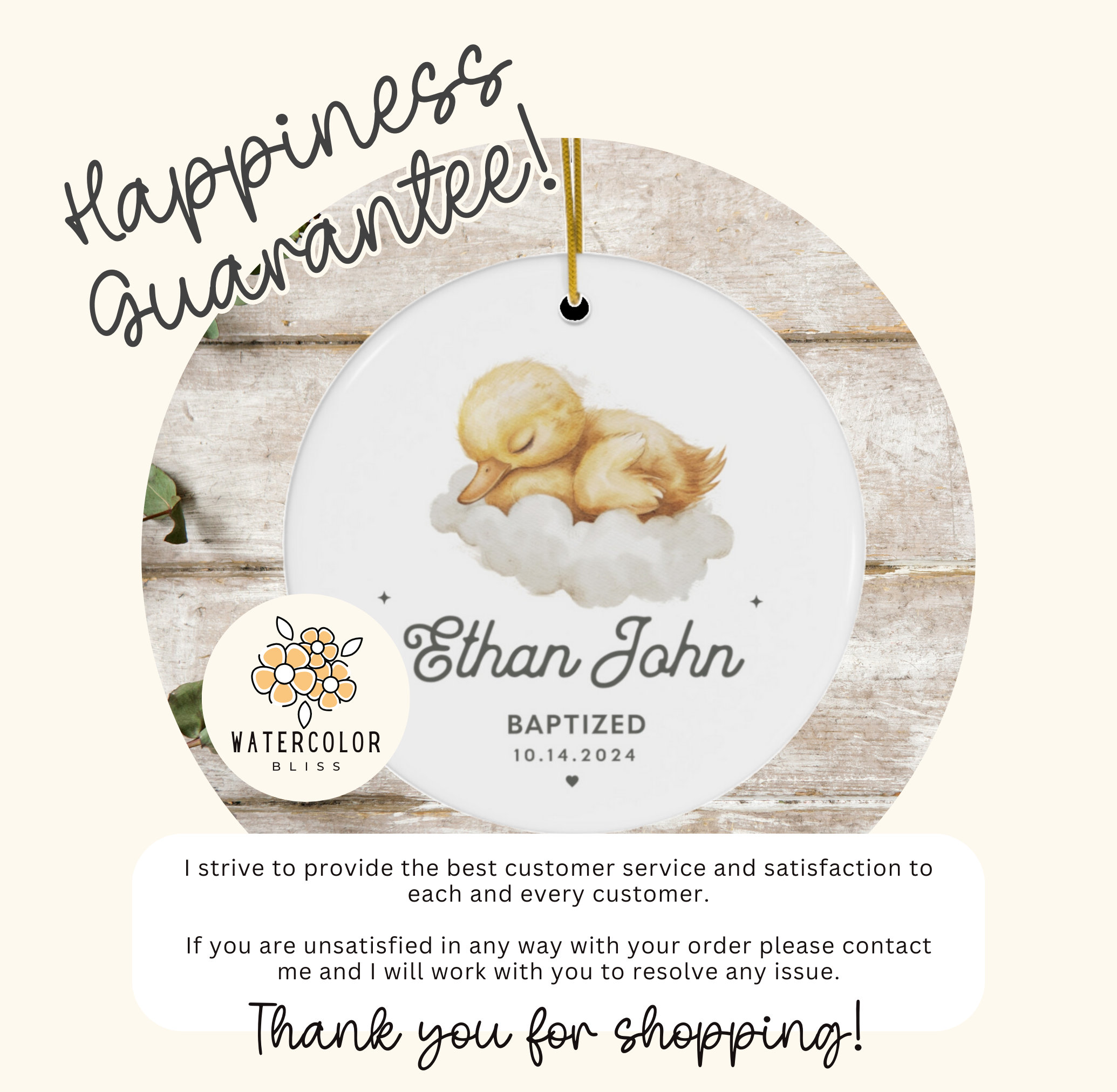 Personalized Duck Baptism Ornament,dedication Gift,christening Gift ...