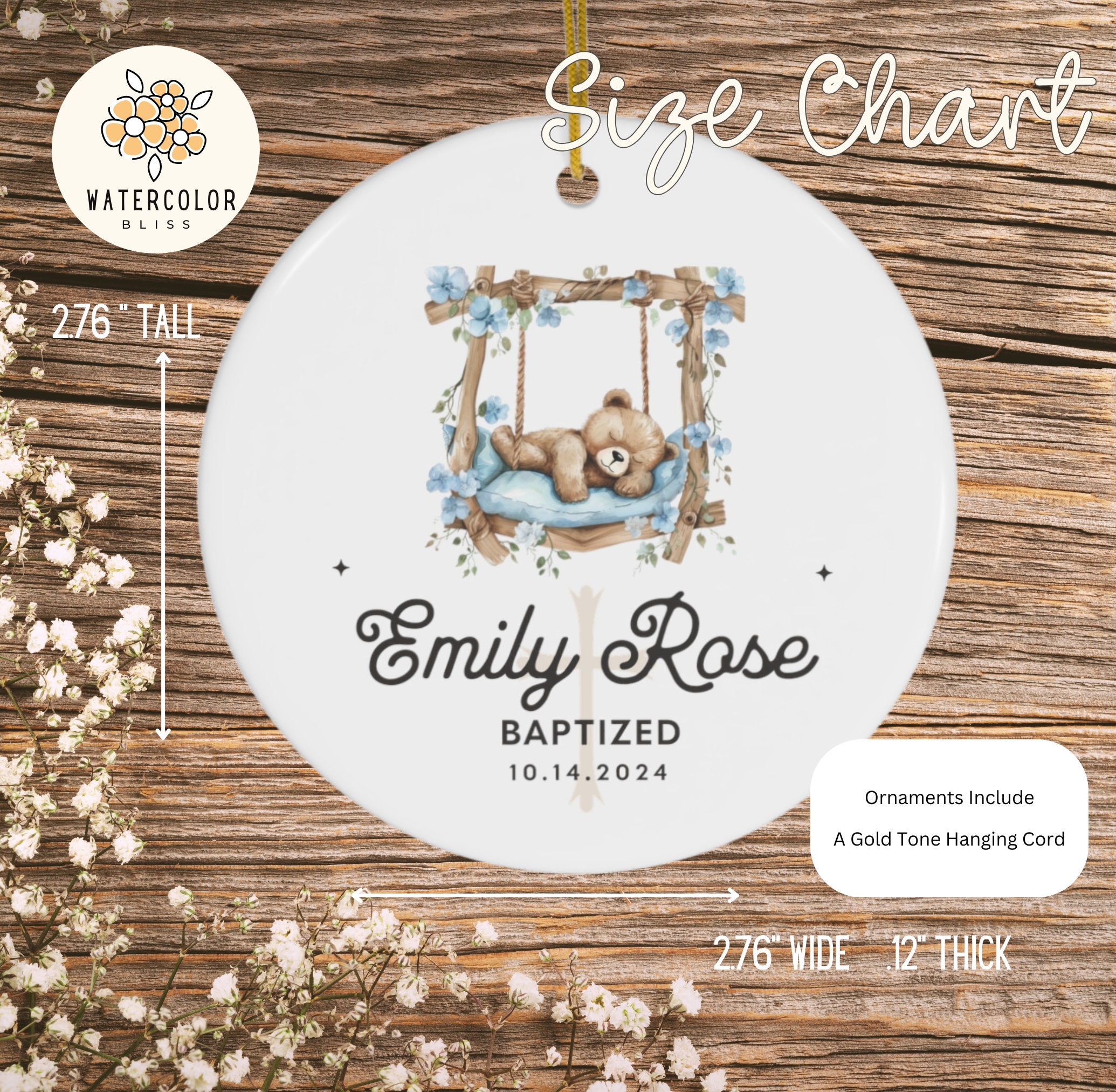 Personalized Teddy Bear Baptism Ornament,dedication Gift,boy Baptism ...