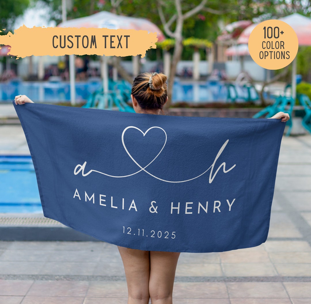 Personalized Newlywed Couple Beach Towel,custom Just Married Beach ...