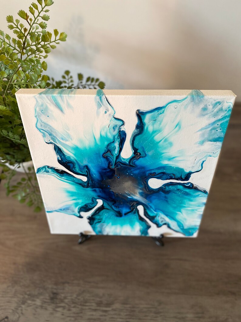 Fluid Painting Blue Bloom, Original Fluid Art, Acrylic Pour, Abstract ...