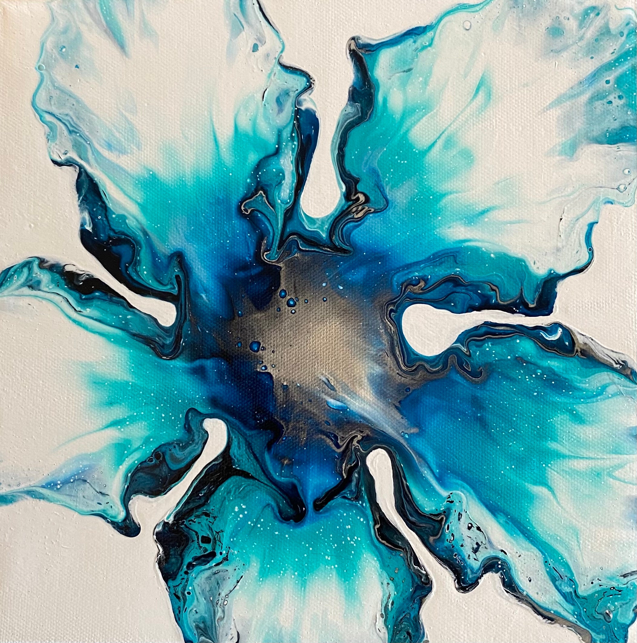 Fluid Painting Blue Bloom, Original Fluid Art, Acrylic Pour, Abstract ...