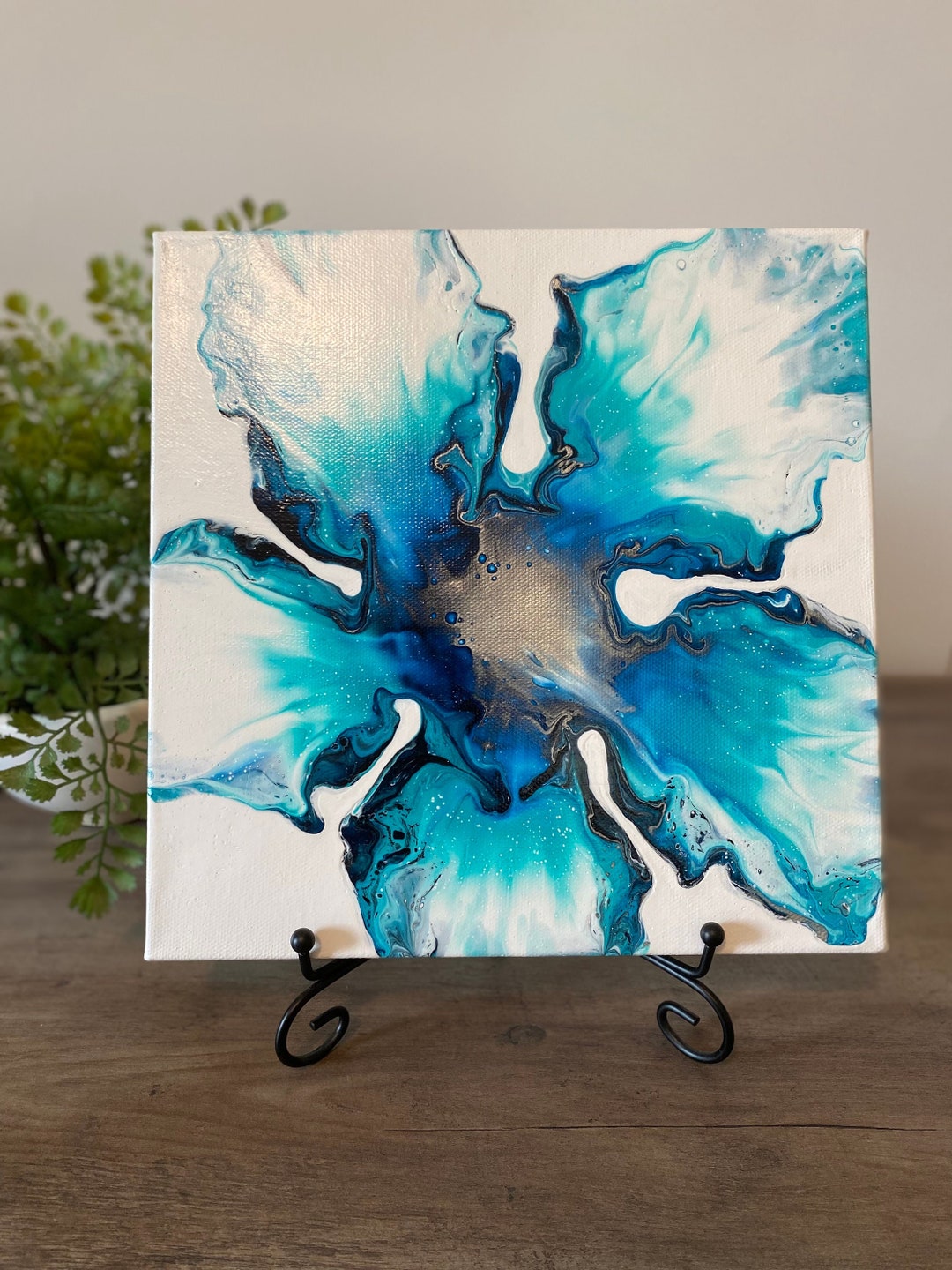 Fluid Painting Blue Bloom, Original Fluid Art, Acrylic Pour, Abstract ...