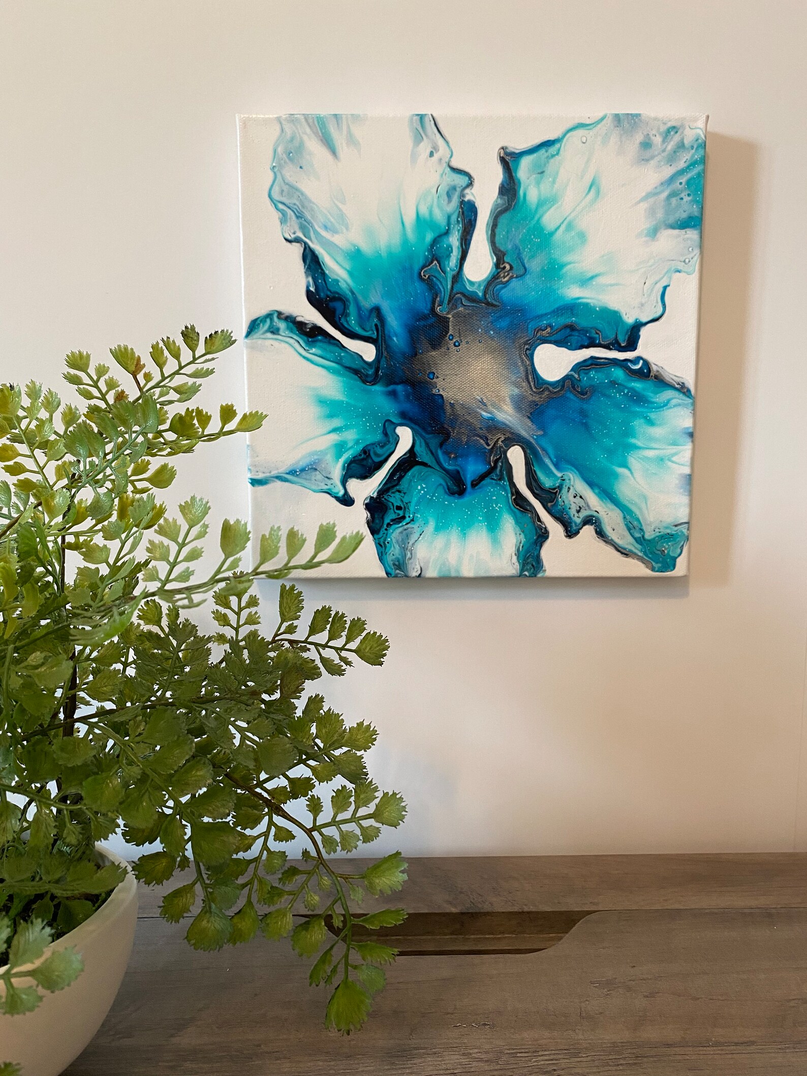 Fluid Painting Blue Bloom, Original Fluid Art, Acrylic Pour, Abstract ...