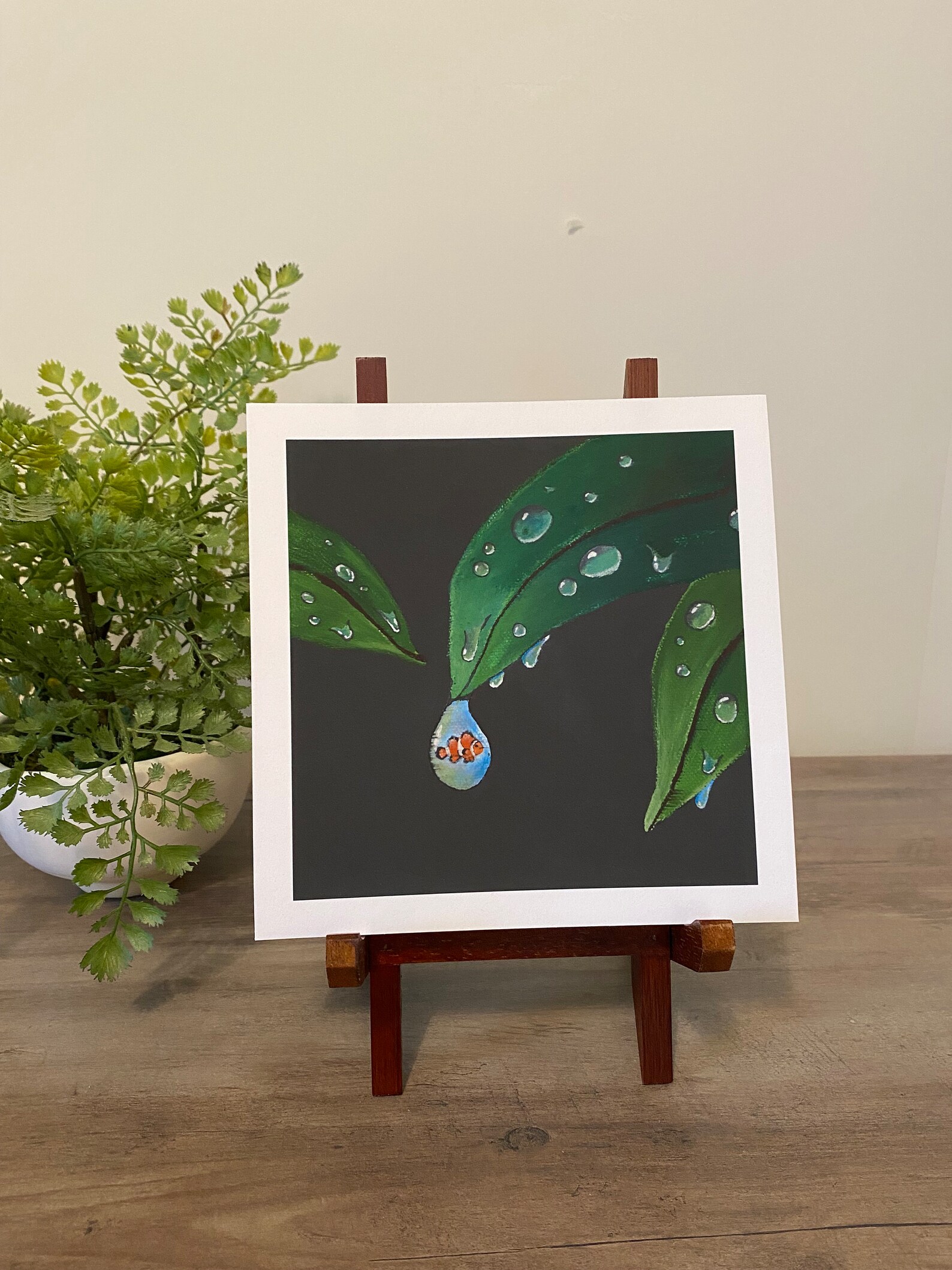 Water Droplet With Fish, 6x6 Inch Print, Original Acrylic Painting ...
