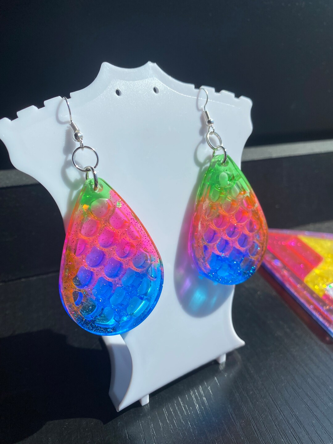 Mermaids, Coastal Earrings, Fish Scale, Dangle Earrings, Neon Earrings ...