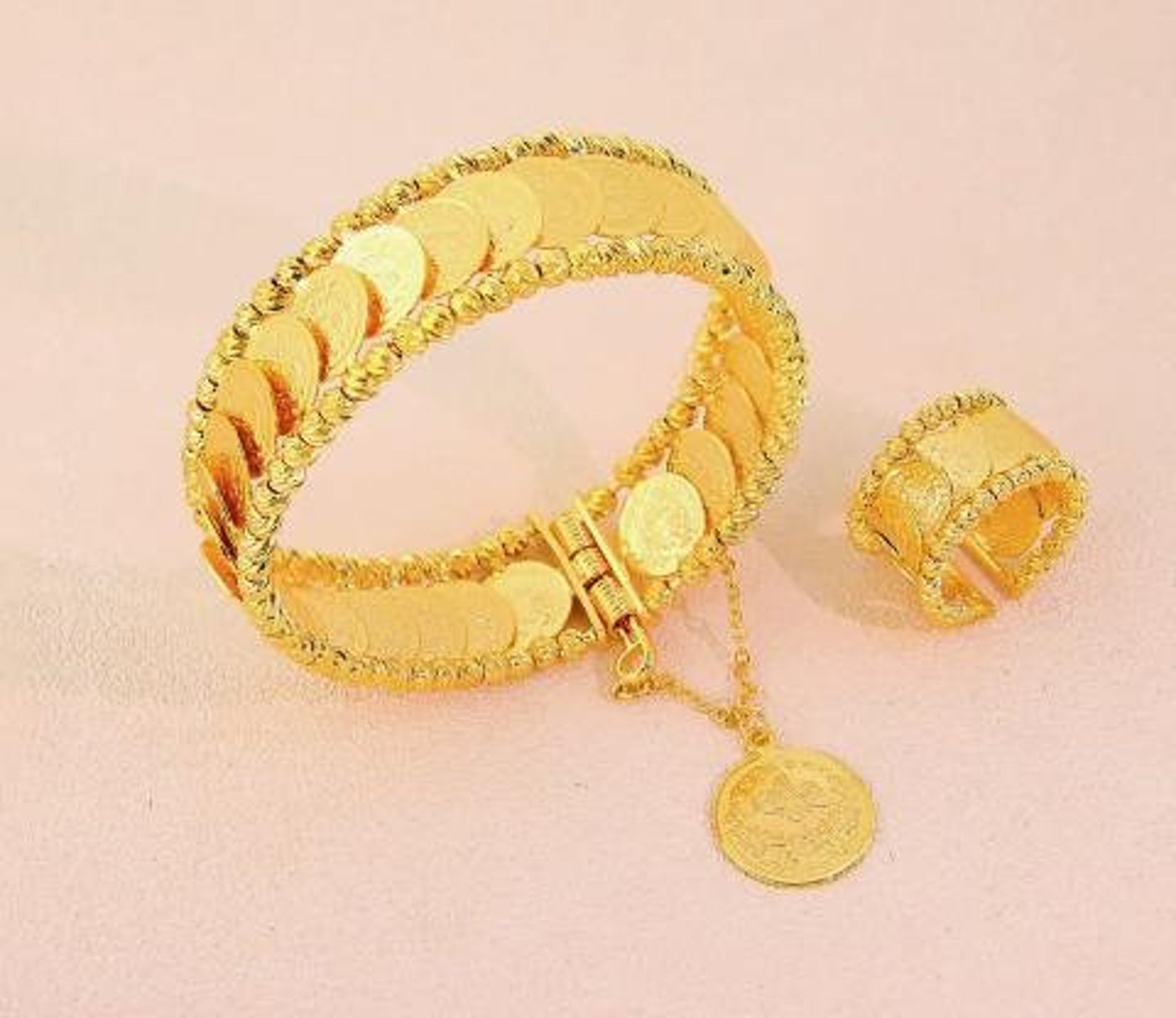 24k Gold Plated Coin Bracelet, LIRA Dubai Bangles, Coin Jewelry, Lira ...
