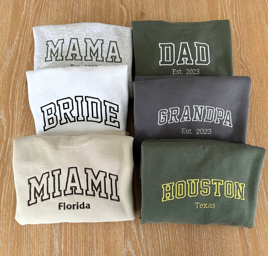 Custom Text Embroidery Hoodie, Custom Embroidered Varsity Sweatshirt ...