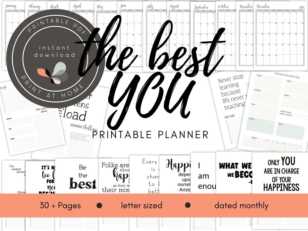 BEST YOU Planner, 2024 Printable Planner, 2024 Daily, Weekly & Monthly ...