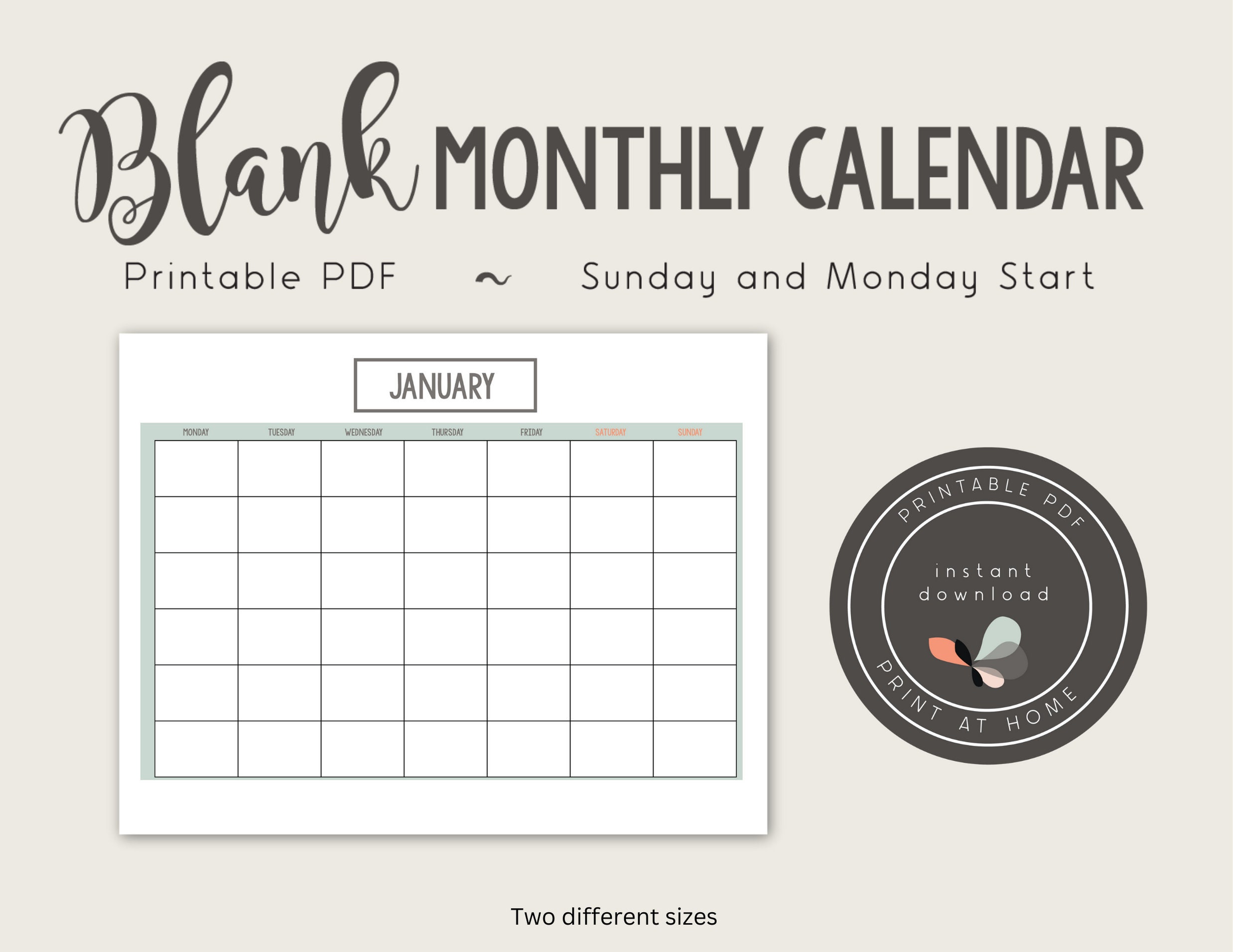 Blank Monthly Calendar Landscape Template, Printable Calendar Blank ...