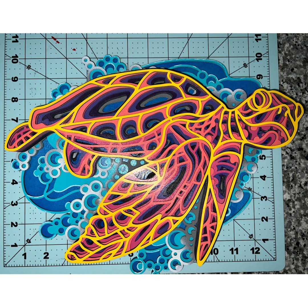 Handcrafted Layered Wood Sea Turtle Art - Unique Ocean-inspired Decor ...