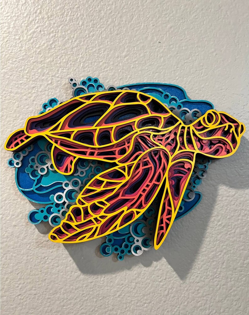 Handcrafted Layered Wood Sea Turtle Art - Unique Ocean-inspired Decor ...