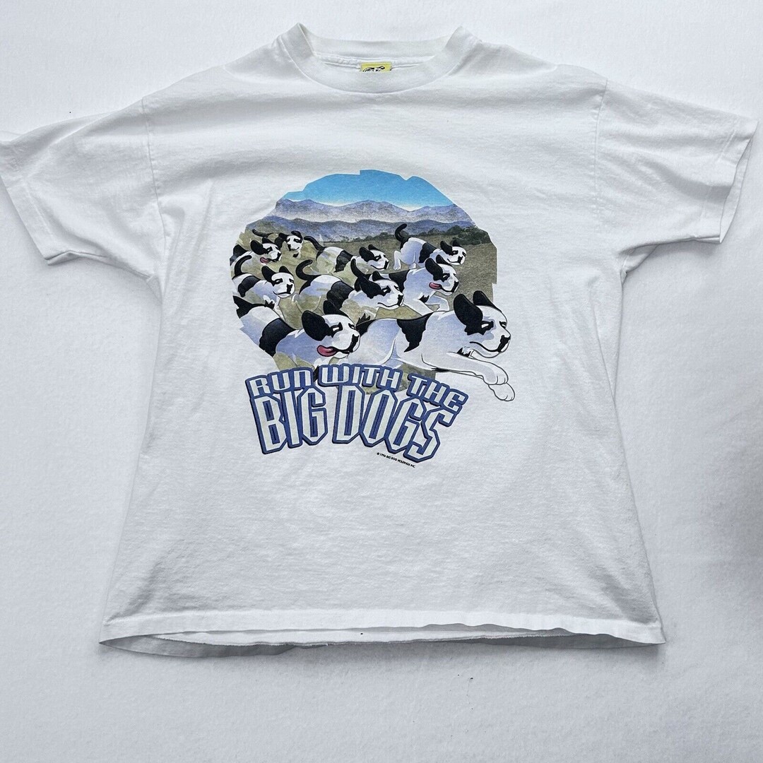 VTG Run With the Big Dogs Mens L T-shirt Short Sleeve Crew White 1996 ...