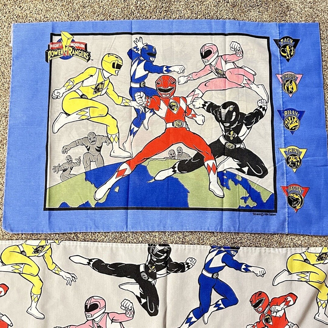 VTG Mighty Morphin Power Rangers 1994 Bed Sheet Twin Set Fitted Flat ...