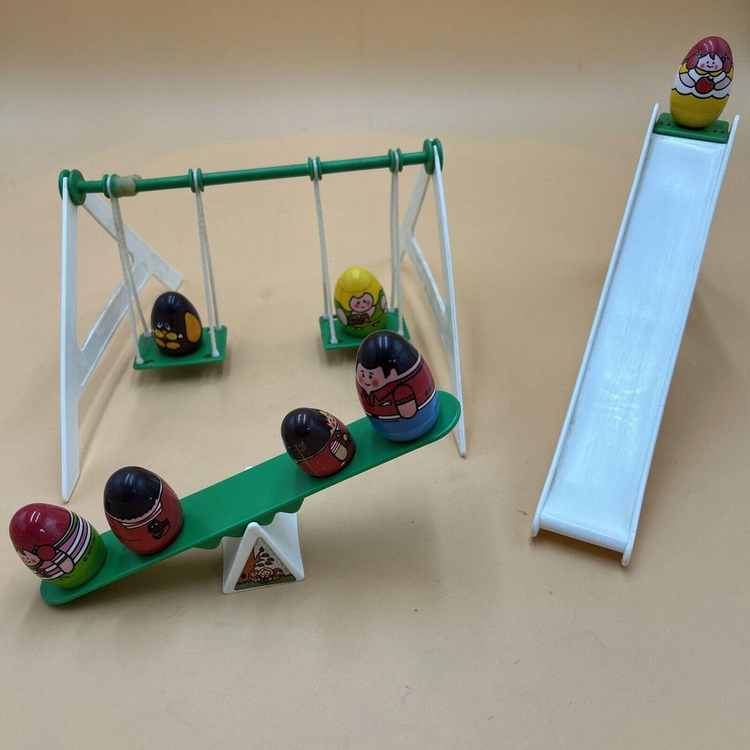 1972 Weeble Wobble Playground Slide Swing Set Teeter-totter 6 People ...