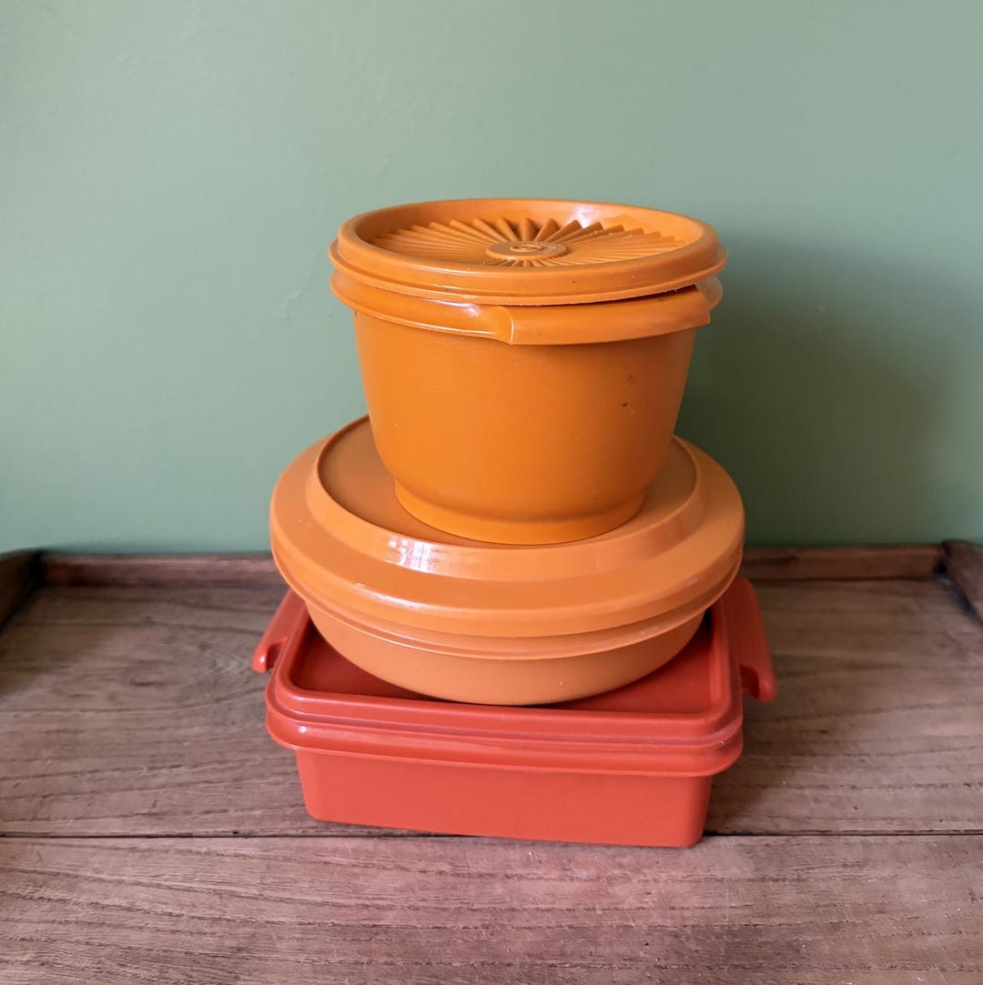 Trio of Orange Tupperware Containers - Mixed Sizes - Etsy UK