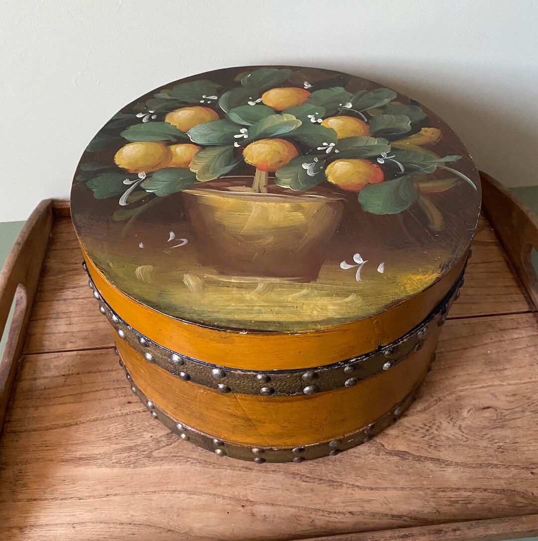 Hand-painted Wooden Round Storage Box - Etsy UK