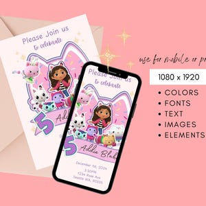 Gabby's Dollhouse Invitation Cute Birthday Invite for 5 Year Old Girl ...