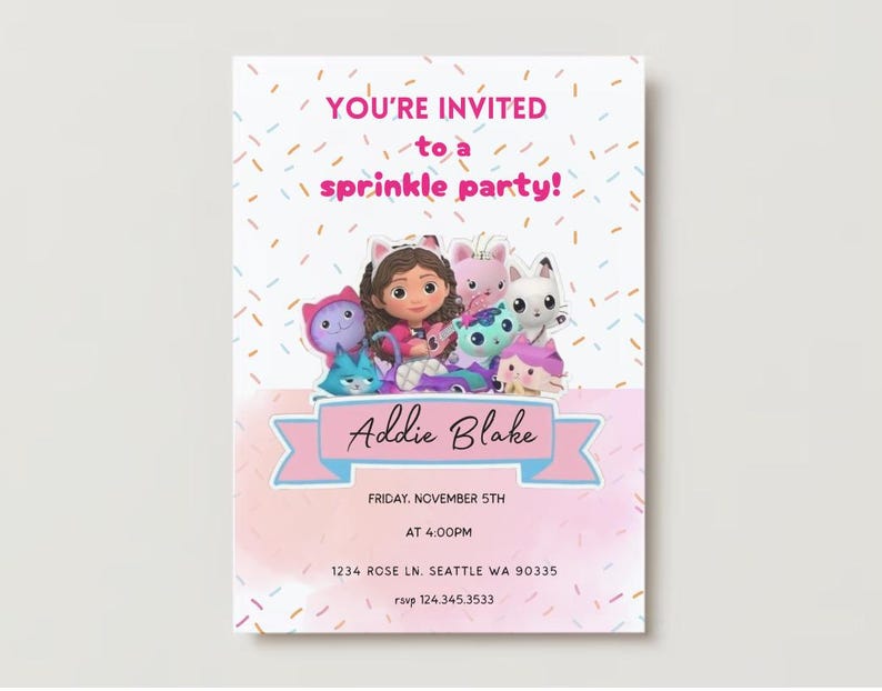 Gabby's Dollhouse Invitation for Girls | Customizable Invitation | Cute ...