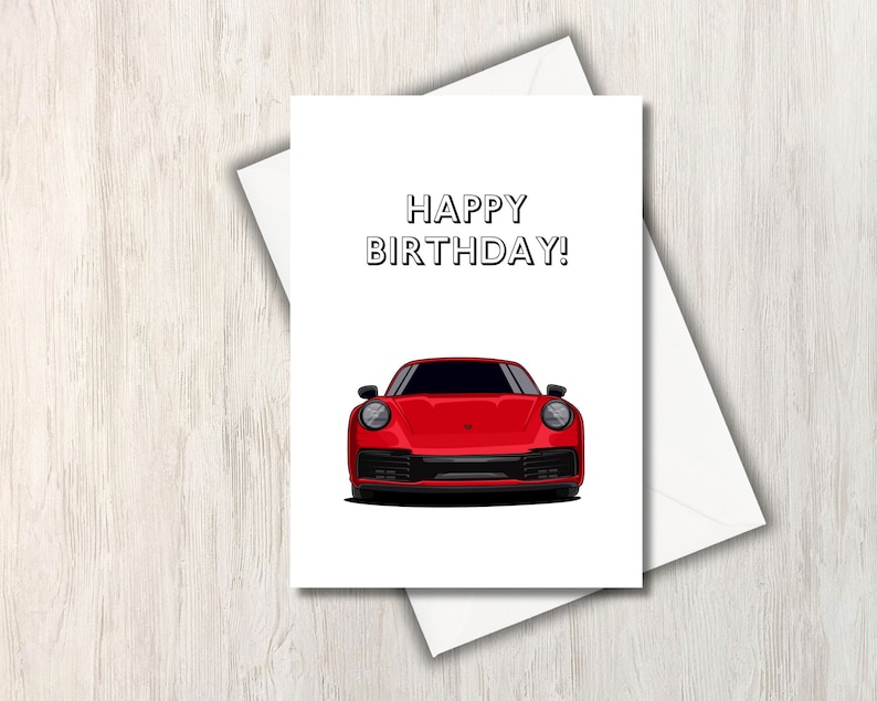 Porsche 911 Card - Happy Birthday, Car Card, Cute, Card, 911 Card, Red ...