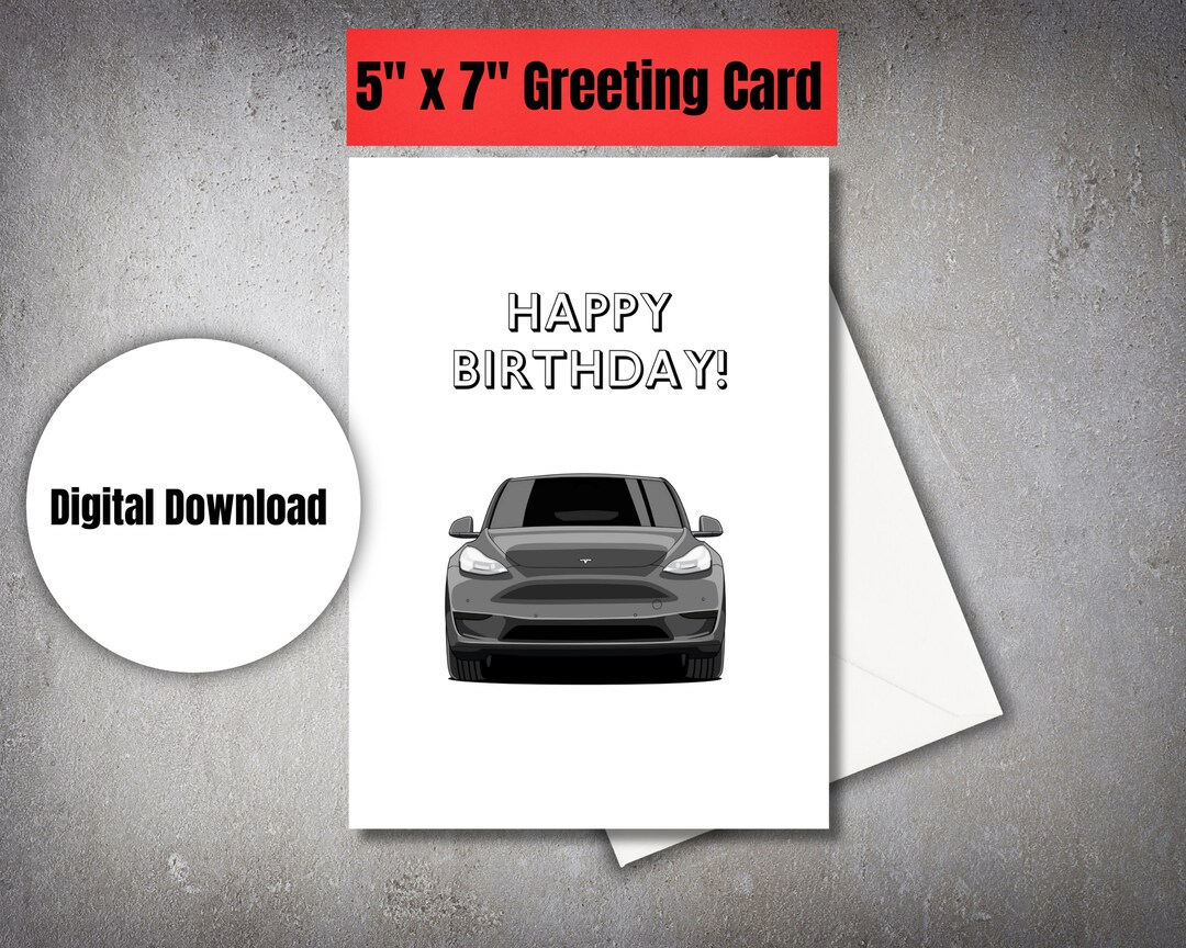 Tesla Model Y Card - Happy Birthday, Car Card, Cute, Card, Tesla Card ...