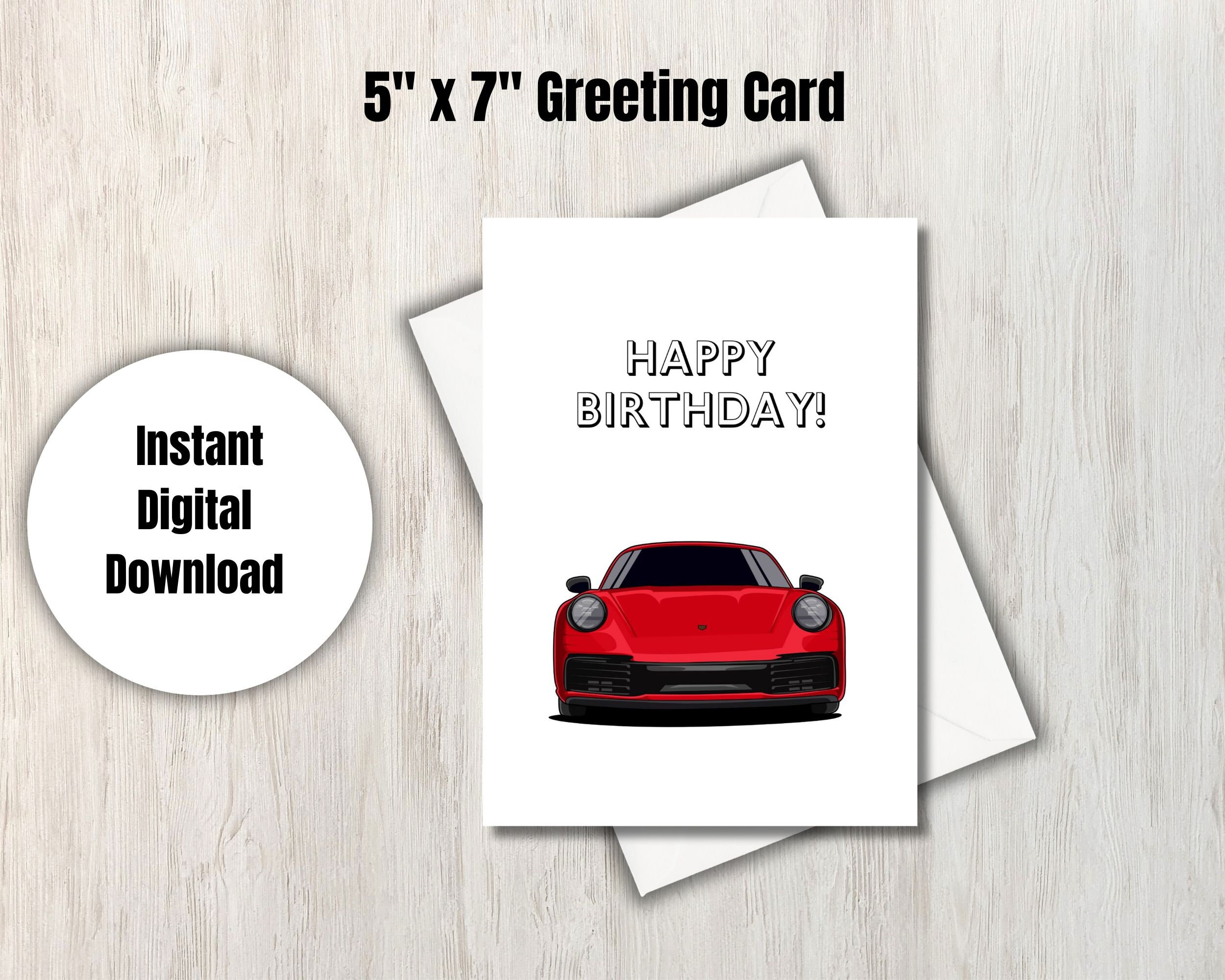 Porsche 911 Card - Happy Birthday, Car Card, Cute, Card, 911 Card, Red ...