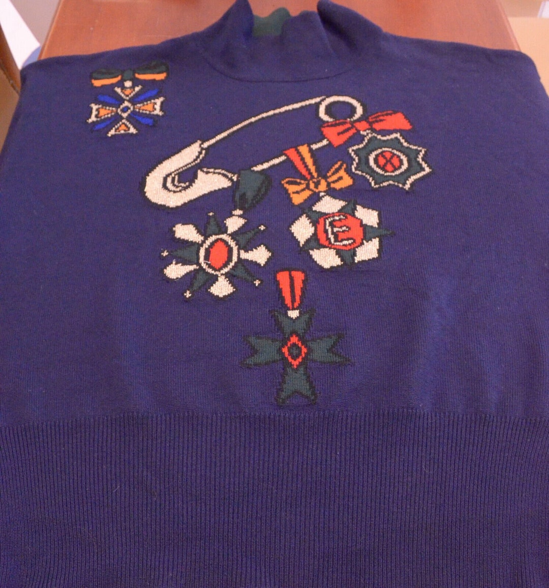 Vintage ESCADA by Margaretha Ley Safety Pin Sweater Made in - Etsy