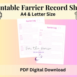 Printable Farrier Record Keeping Chart, Horse Hoof Care Tracker ...