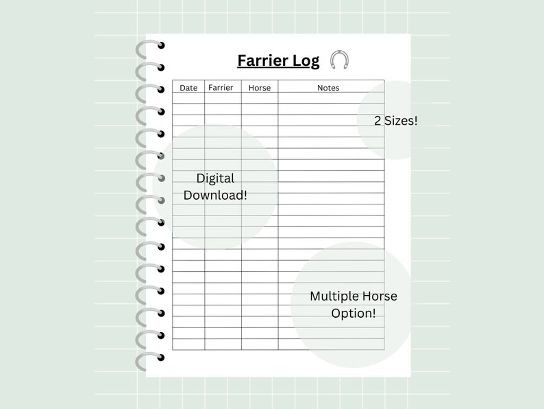 Farrier Log, Farrier Record Keeping Log, Horse Hoof Care Record Chart ...
