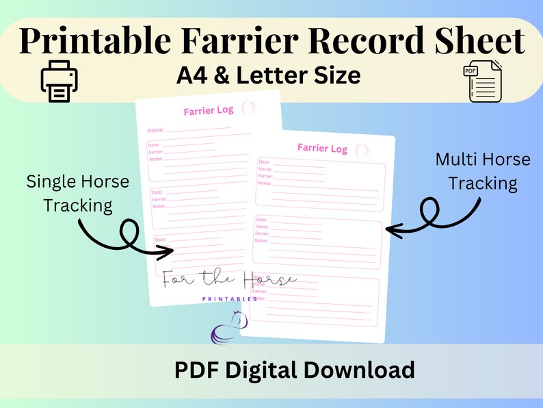 Printable Farrier Record Keeping Chart, Horse Hoof Care Tracker ...