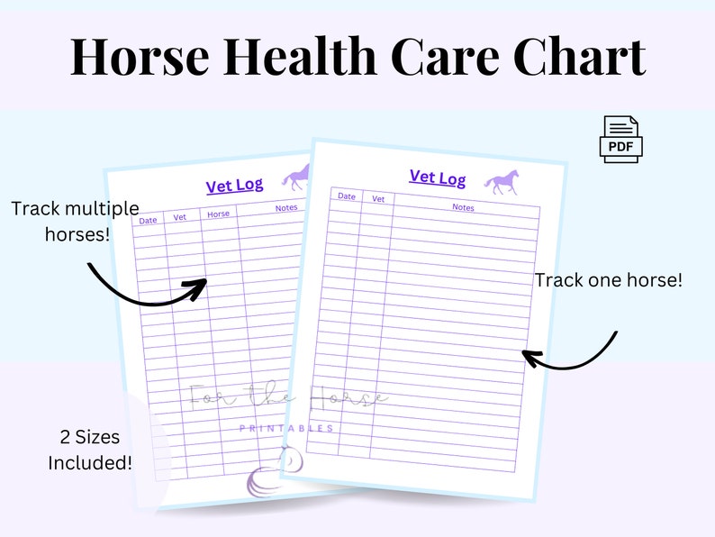 Printable Equine Health Log, Veterinary Visit Tracker, Horse Health ...
