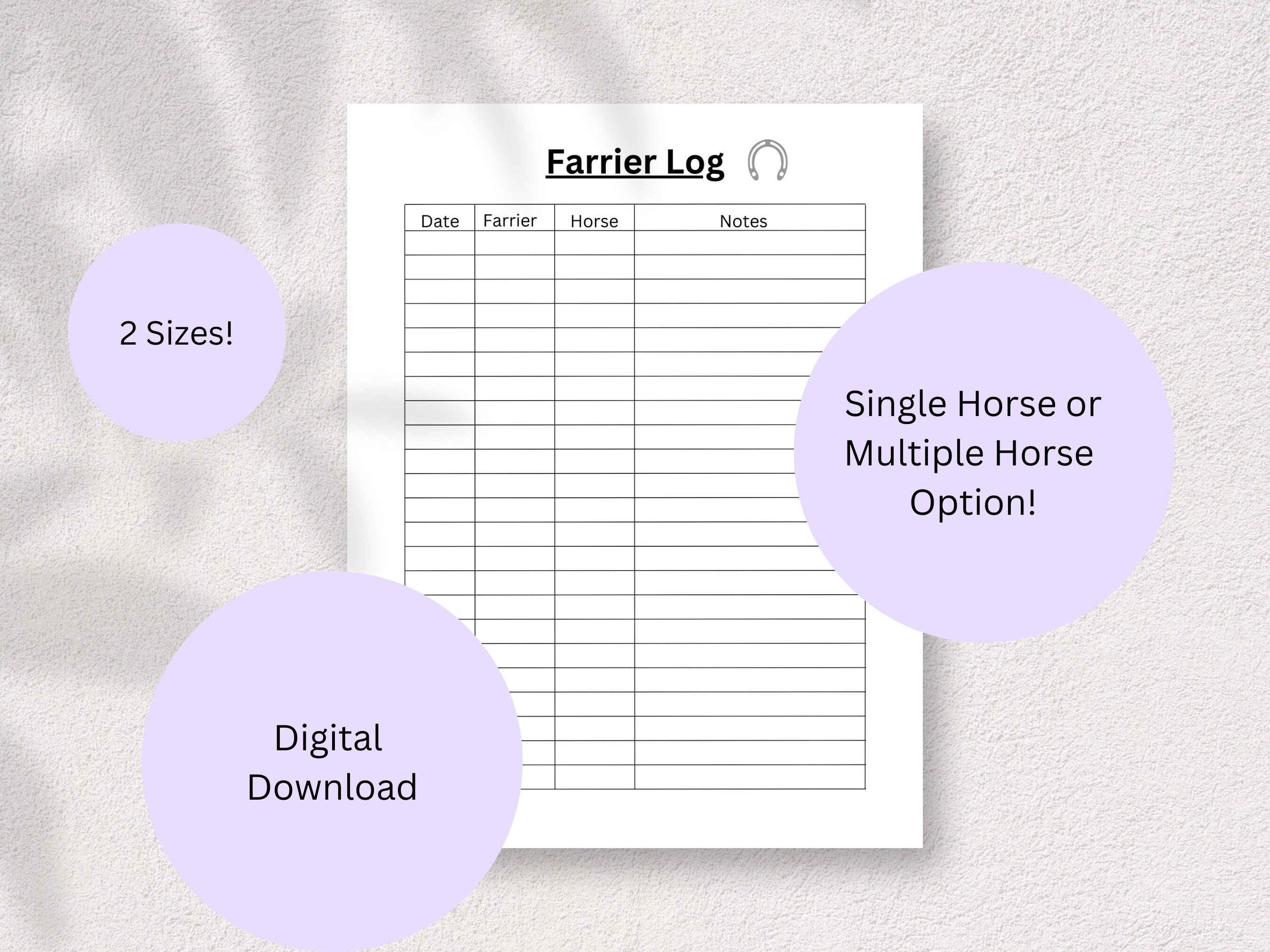 Farrier Log, Farrier Record Keeping Log, Horse Hoof Care Record Chart ...