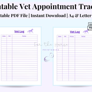Printable Equine Health Log, Veterinary Visit Tracker, Horse Health ...